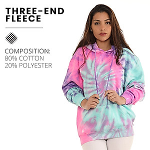 Pure Essence Tie Dye Long Sleeve Pullover Hoodie for Men and Women, Fleece Hooded Sweatshirt with Front Pocket and Drawstring, Pink Jelly, Large