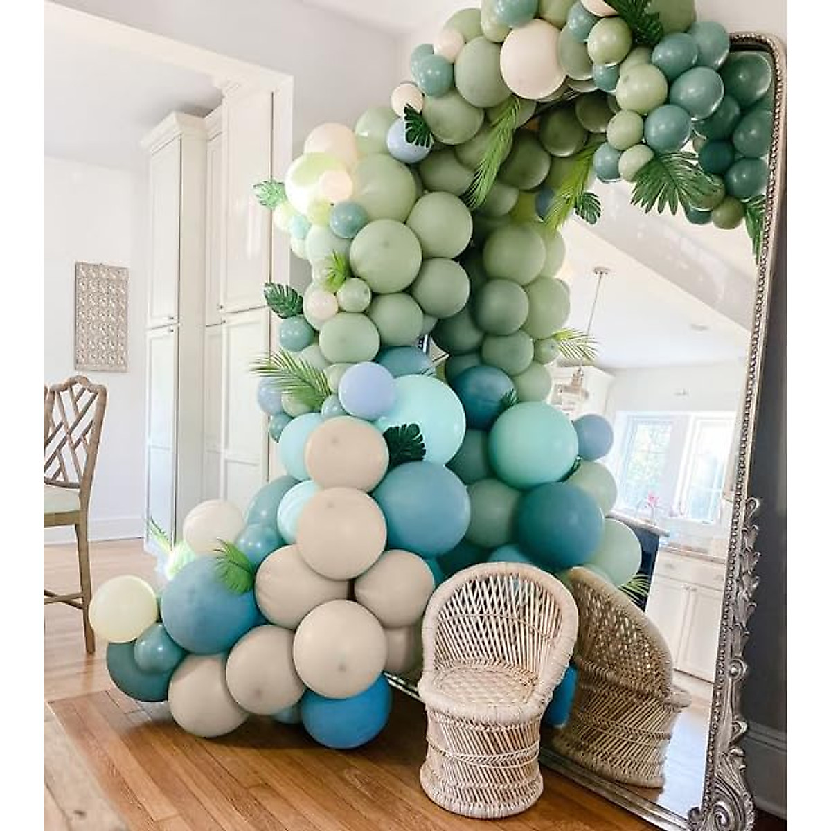 The Big One Balloon Garland Arch Kit, 147 pcs Haze Fog Blue Pastel Green and Apricot Balloons for Beach Party Boho Bridal Surf Theme First Birthday On Board Woodland Baby Shower Supplies (Blue)