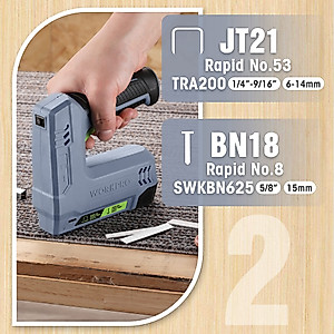 WORKPRO 3.6V Power Electric Cordless 2-in-1 Staple and Nail Gun, 2.0Ah Battery Powered Stapler for Upholstery, Crafts, DIY, Including USB Charger Cable, 2000PCS of Staples and Nails, Grey