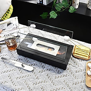 JP Outdoor Tabletop Fireplace, Portable Rectangle Ventless Black Fire Pit Bowl Pot Indoor Outdoor, Bio Ethanol Clean Burning