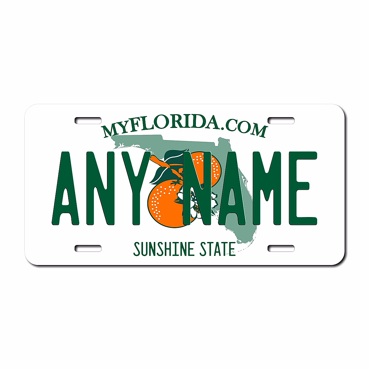 Personalized Florida License Plate 6" X 12" (inches) Aluminum. Add Your Name, Text or Numbers.Full Size Novelty Plate - Fits Car and Truck License Plate Holders VER.2