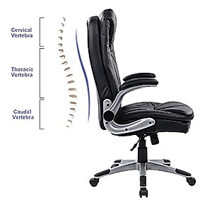 BOSMILLER Executive Office Chair Ergonomic Leather Desk Chair with Flip-up Arms Double Padded Seat Cushion and Adjustable Tilt Angle Lumbar Support Home Office Desk Chair for Home Office Work