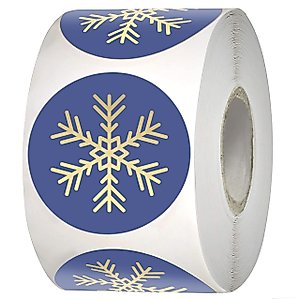Easykart 500 Winter Snowflake Stickers in Roll, Blue with Gold foil Design Best for Christmas Party Supplies, Envelope Seals, Winter Decoration, Kids Activities, Kids Classroom Parties (1PACK)