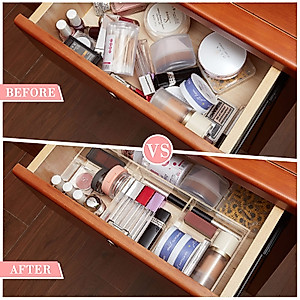 Juexica 2 Pcs Desk Drawer Organizer 3 Section Clear Acrylic Makeup Drawer Organizer Tray with Divided Inserts Trays Sectioned Organizer Bins Tray Drawers Storage for Bathroom Kitchen Office
