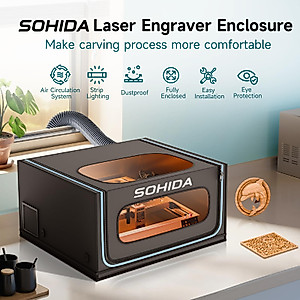 Laser Engraver Enclosure with Removable Bottom Bracket, Dust&Smoke Proof Laser Cutting Enclosure Tent with LED Strip, Fan and Pipe for Engraving Work