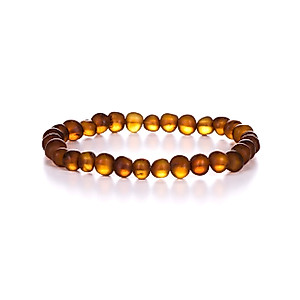 AMBERAGE Natural Baltic Amber Bracelet for Adults (Women/Men) - Hand Made from Raw-Unpolished/Certified Baltic Amber Beads(6 Colors) (8, Raw-Unpolished Cognac)