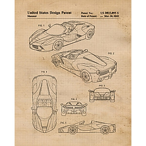 Classic Auto Patent Prints, 4 (8x10) Unframed Photos, Wall Art Decor Gift for Home Ferrari Office Engineer Aperta F430 F488 F8 Garage Work Shop School Student Teacher Coach F1 Team Car Race Champ