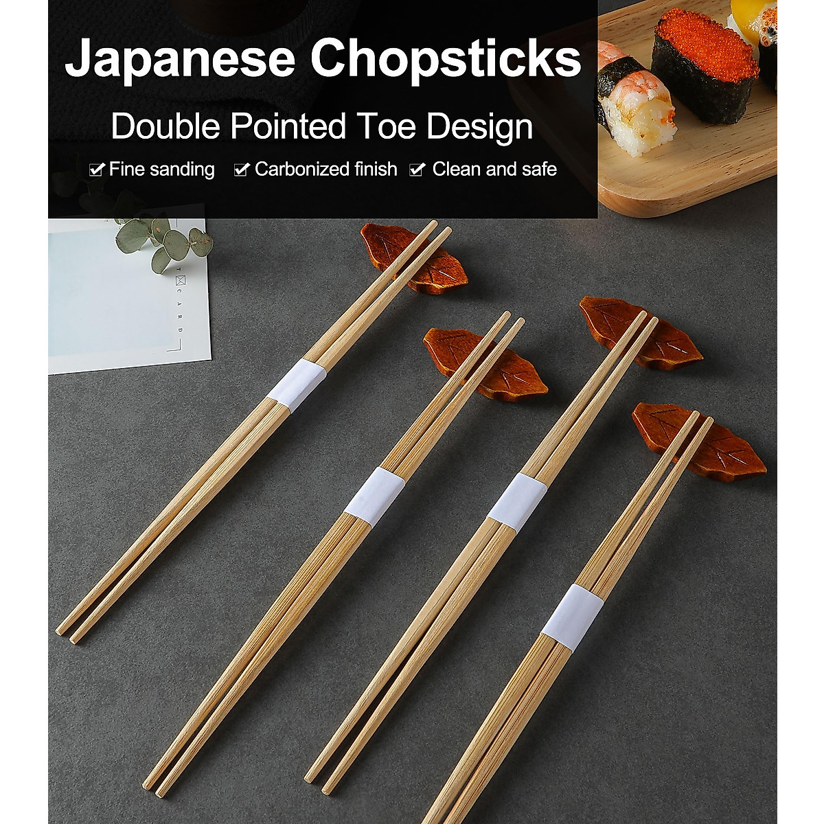 LOROTOCO 100Pairs Bamboo Chopsticks Disposable | Japanese | Sushi | Separated | Non Slip | Pointed Chopsticks-（9.45in）