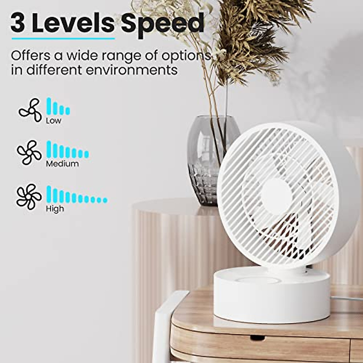 XONHUALX Desk Fan with LED Lights, 7.5-Inch Auto Oscillating Table Fan with 3 Wind Speed USB Powered, Quiet Portable Desktop Fan for Bedroom, Office, Living Room
