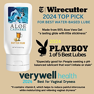 Aloe Cadabra Flavored Personal Lubricant and Vaginal Moisturizer, Organic Edible Aloe Lube for Men, Women and Couples, Non-Staining, pH Balanced, Toy Compatible (Butter Rum, 2.5 Ounces, 2 Pack)