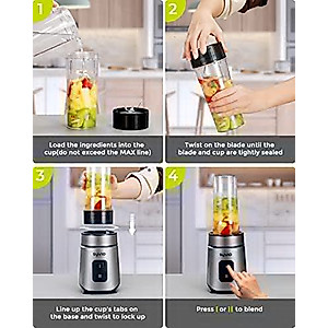 Syvio Blender for Shakes and Smoothies, 600W Personal Blender, Smoothie Blender with 2 BPA-Free 20 Oz Sport Cup, 2 Party Mugs, 1 * 10 Oz short cup,Easy to Clean