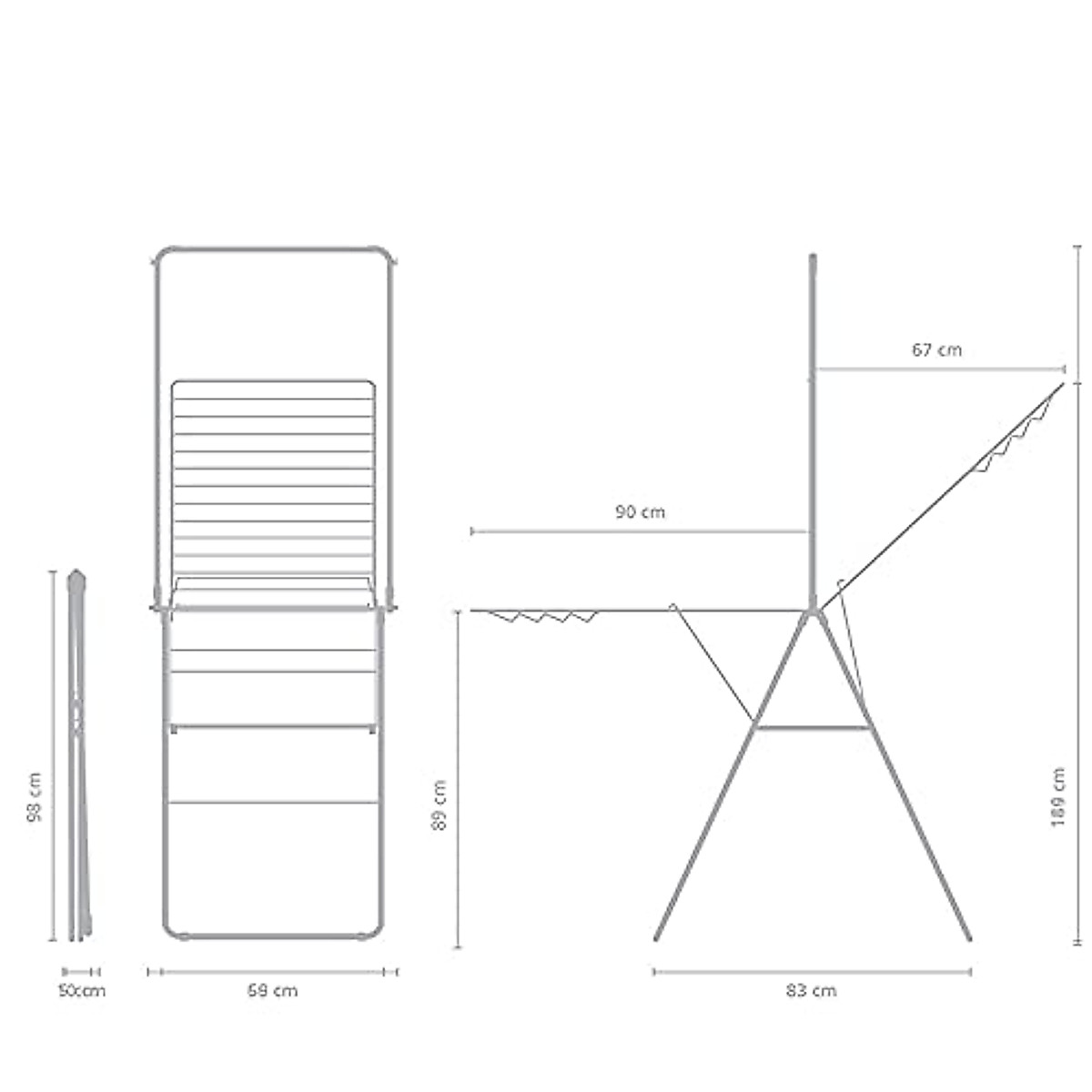Brabantia HangOn Laundry Drying Rack with Garment Rail (82ft / Metallic Gray) Compact, Foldaway, Adjustable Indoor Stainless Steel Clothes Horse