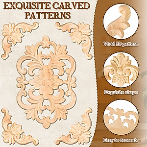 10 Pcs Wood Appliques Decorative Wood Appliques Onlays for Furniture Door Center Onlays Appliques DIY Wood Carved Decal Bed Door Wardrobe Furniture(Corner Edge Applique,8.66 x 5.51 x 0.31 Inches)