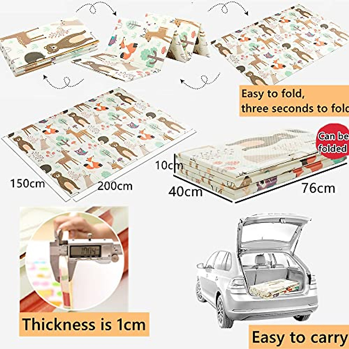 Baby Play Mat Palymat Foldable 78" X 59" X 0.4" LXIAOY Extra Large Crawling Pad Non-Toxic Foldable Waterproof Portable for Outdoor and Travel for Infants, Babies, Toddlers,(59x78x0.4inch)