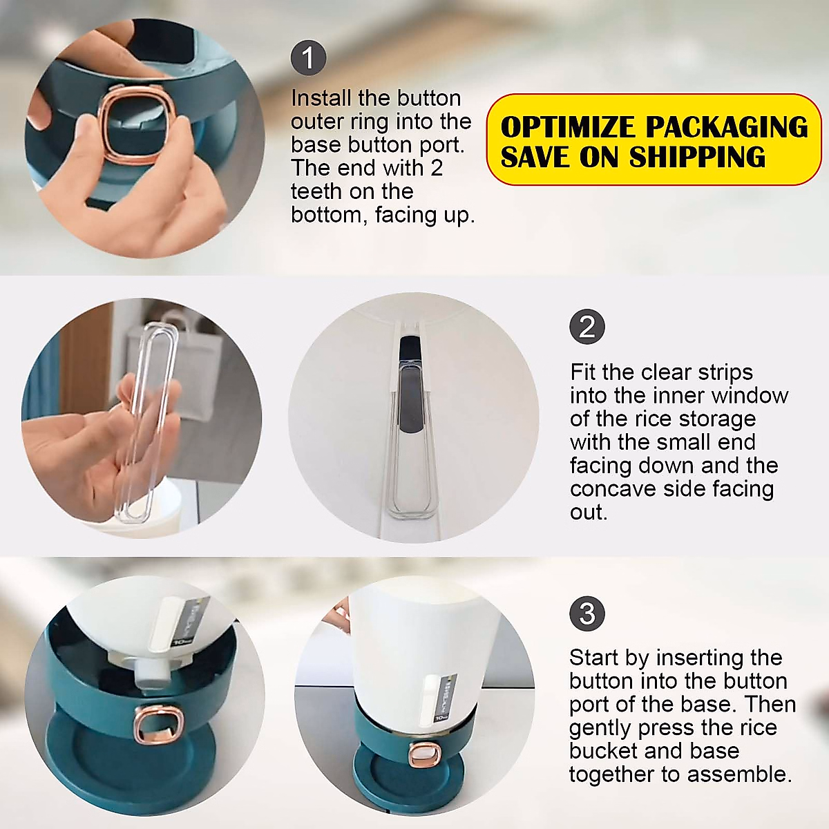 Darvii 23 Lbs Rice Dispenser - Grain Storage Container with Automatic Dispenser, Rectangular, Gray, 16.5 x 6.7 inches