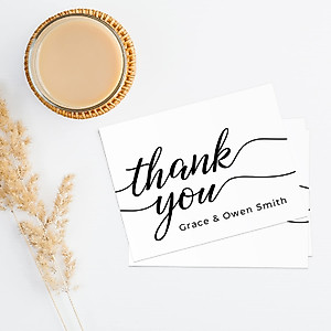 Script Black And White Personalized Thank You Cards / 100 Modern Cursive Custom Appreciation Note Cards With White Envelopes / 4 1/4" x 5 1/2" Bulk Generic Wedding Thanks Greeting Cards