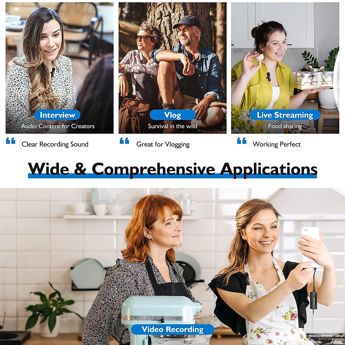 Professional Wireless Lavalier Microphone for iPhone, Android Phone, Camera - Recording Omnidirectional Condenser Mic Ultra Low Delay, Lapel Noise canceling Mic for Video YouTube Interview Tiktok Vlog