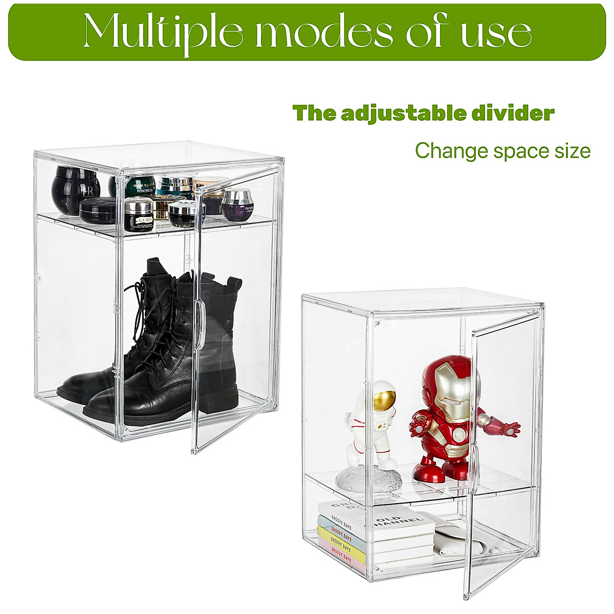 ZLLZUU Super Large Boot Storage Boxes Clear Stackable Storage Bins, XX-Large Shoe Box Organizers with Magnetic Lids, Big Acrylic Display Case an Adjustable Divider