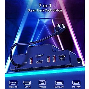 Docking Station for Steam Deck/ROG Ally, 7-in-1 Steam Deck Dock Stand with HDMI 2.0+DP 1.4 4K@60Hz, 3 USB-A 3.1 gen 2,Gigabit Ethernet and Fast Charging USB-C Port Compatible with Steam Deck/ROG Ally