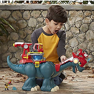 Chomp Squad Playskool Blazeasaurus and Sparks McKenzie, 20-Inch Brachiosaurus Dinosaur Firefighter Toy and Action Figure for Kids 3 and Up