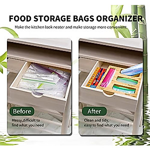 Bamboo Ziplock Bags Organizer for Kitchen Drawer - Food Storage Plastic Bag Dispenser Holder Containers, Openable Lid Wooden Organization Box for Gallon Snack Sandwich Quart Variety Size Baggies
