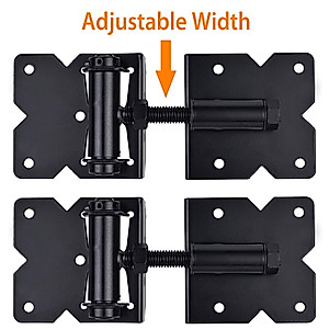 Self Closing Gate Hardware Hinges Heavy Duty for Wooden/Vinyl/PVC Fences,90 Degree Adjustable, with Installation Screws and Swing Adjuster Tool,2 Pack/Set,Black