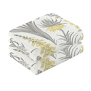 Jucciaco Vintage Yellow and Gray Flowers Towels for Bathroom Kitchen Spa Sports, Cotton Hand Towels Set of 2, 16x28 inch