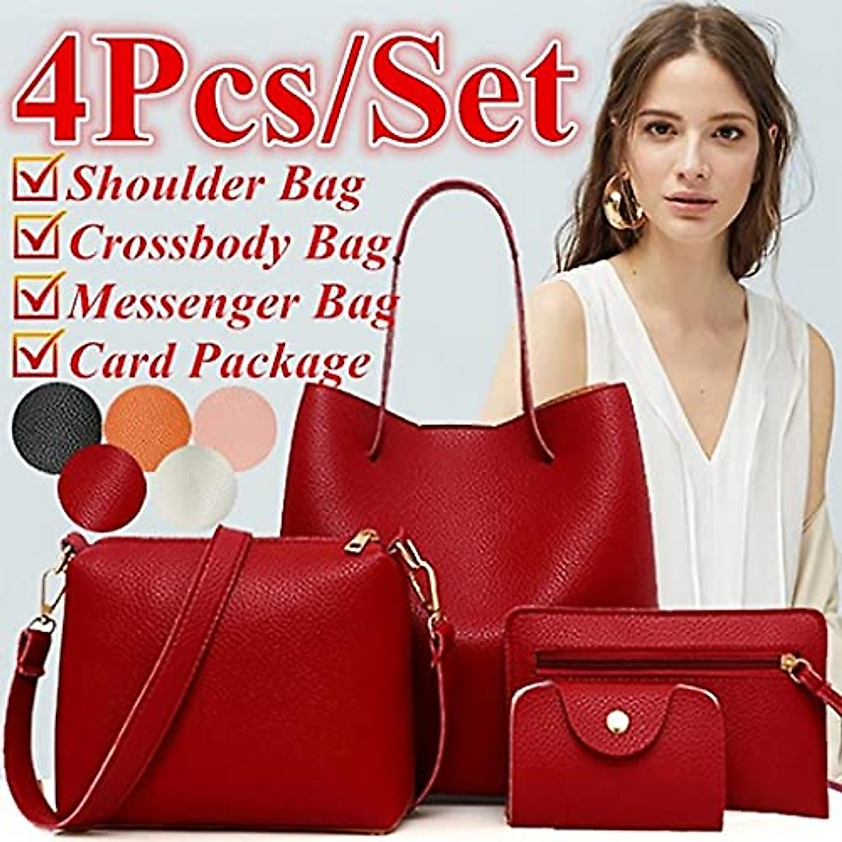 Tote Bag for Women in Leather Handbags 4pcs Hobo Bags 2022 Ladies Fashion Purse Shoulder Bags Girls Faux Leather Satchel Purse 2022