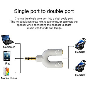 Meideli Audio Converter Headphone Jack Dongle Fast Transmission Metal 1 Male to 2 Female 3.5mm Jack Splitter for Earphone White