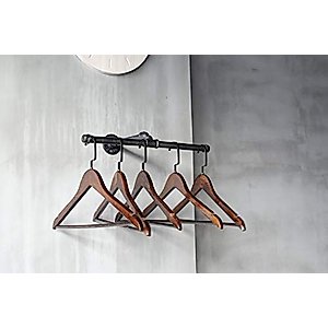 Y-Nut Wall Mounted Industrial Pipe Cloth Hanger Rack, Heavy Duty Rustic Iron Steampunk Style, Black Electroplated Finish with Mounting Hardware Included, Rust Free