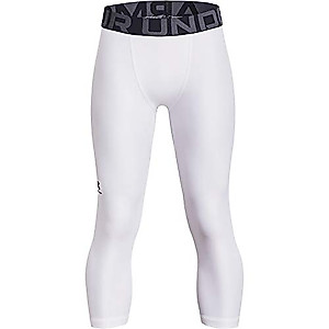 Under Armour Boys HeatGear Armour 3/4 Leggings , White (100)/Black , X-Small