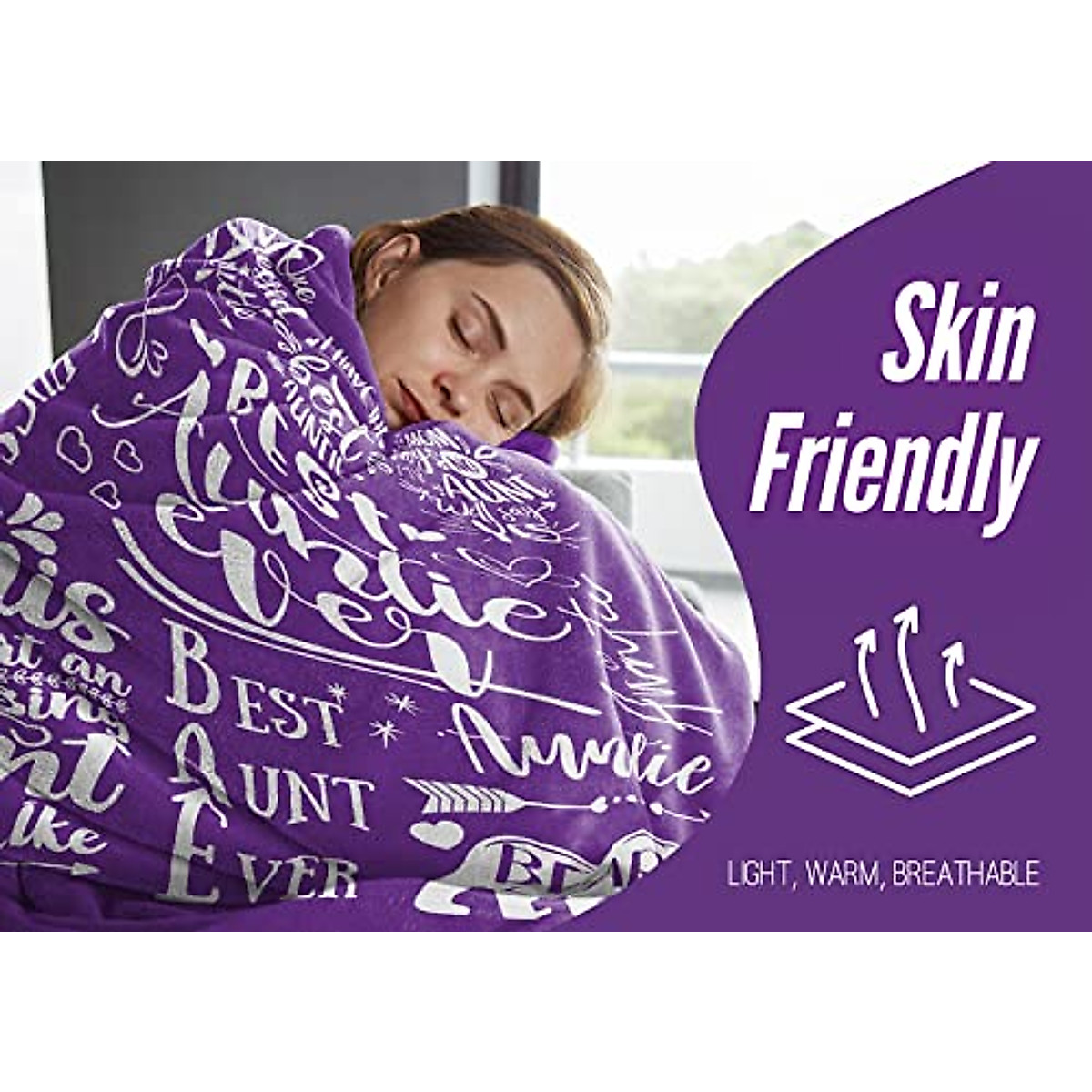 InnoBeta Aunt Gifts from Niece, Nephew, Best Auntie Ever Gifts Blanket for Aunt, Birthday Gifts Flannel Blankets for Women- 50"x 65"- Purple