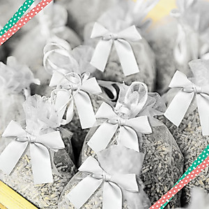 50 Pcs Organza Bags with Bows Bulk 3.54 x 4.72 Inches Jewelry Bags Wedding Favors White Gift Bags with Drawstring Small Sachet Bags for Party Birthday Candy Soap Business Guests Wrapping Packaging