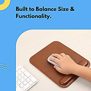 LAMOTI Leather Mouse Pad with Wrist Support, Ergonomic Mouse Pad with Silky Smooth Surface & Non-Slip Backing (Brown)