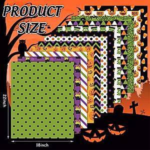 Whaline 12Pcs Halloween Cotton Fabric Bundles 18 x 22 Inch Spider Web Pumpkin Monster Fat Quarters Green Purple Black Orange Quilting Patchwork Squares Sewing Fabrics for DIY Craft Party Decor