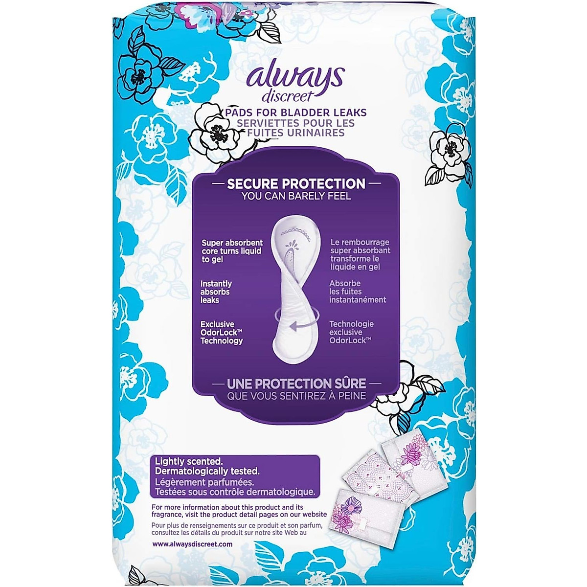 Always Discreet, Incontinence Light Pads, 3 Drops, 30 Pads each (Value Pack of 4)