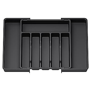 Lifewit Silverware Drawer Organizer, Expandable Utensil Tray for Kitchen, Adjustable Flatware and Cutlery Holder, Compact Plastic Storage for Spoons Forks Knives, Large, Black