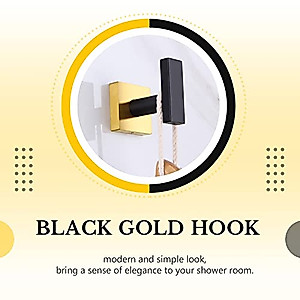APLusee Towel Hook Matte Black and Gold, SUS 304 Stainless Steel Chic Square Coat Holder, Multipurpose Hanger for Bathroom Toilet Kitchen Home, Storage Organizer