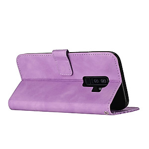 ONV Wallet Case Compatible with Samsung Galaxy S9 Plus - Cube Skin Flip Phone Case with Wrist Strap Card Holder Magnet Leather + Inner Shell Flip Stand Cover for Samsung Galaxy S9 Plus [HX] -Purple