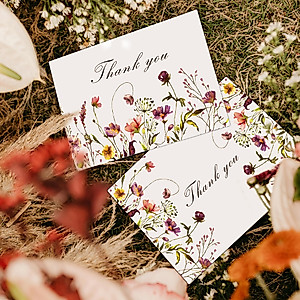 ATQTQ Floral Thank You Cards 48pack with Envelopes Wildflower Bulk 4x6inch Thanks Card with Envelope & Stickers for Birthday Baby Shower Bridal Shower Wedding