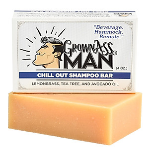 Grown Ass Man Co. - Solid Shampoo Bar Rich Lather 3 in 1: Hair, Beard & Body Wash - Plastic Free & Eco-Friendly, Natural & Organic Clean for All Hair Types, 4oz Bar (Chill Out, Single)