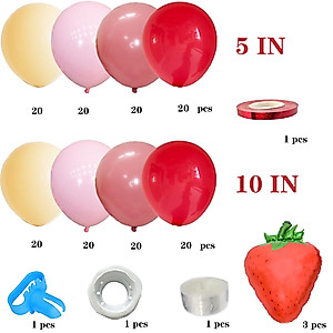 167Pcs Strawberry Balloon Garland Arch Kit with Red and Different Pink Balloons Strawberry Foil Balloons for Girl Baby Shower Sweet 1st Birthday Party Supplies