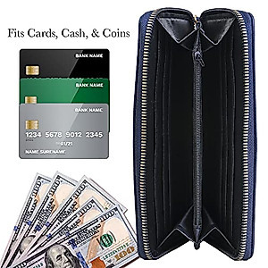 Rebecca & Rifka Women's Large Saffiano Vegan Leather Medallion Zip Around Multi Holder Organizer Wristlet Large Capacity Travel Clutch Wallet (Navy)