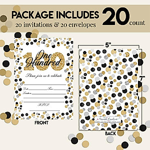 Confetti Polka Dot 100th Birthday Party Invitations, 20 5x7 Fill In Cards with Twenty White Envelopes by AmandaCreation