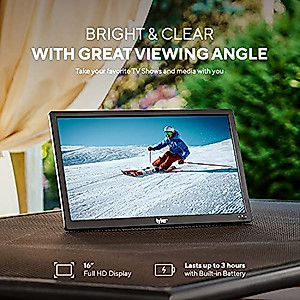Tyler 16" Portable TV LCD Monitor Battery Powered Wireless Capability HD-TV, HDMI, USB, RCA, AC/DC, FM Radio, Car Charger, Remote Control, Built in Stand Small Mini for Car & Traveling
