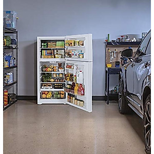 GE 30 Inch Freestanding Top Freezer Refrigerator with 19.11 cu. ft. Total Capacity, 2 Glass Shelves, 5.6 cu. ft. Freezer Capacity, Right Hinge, Crisper Drawer, Frost Free Defrost (White)