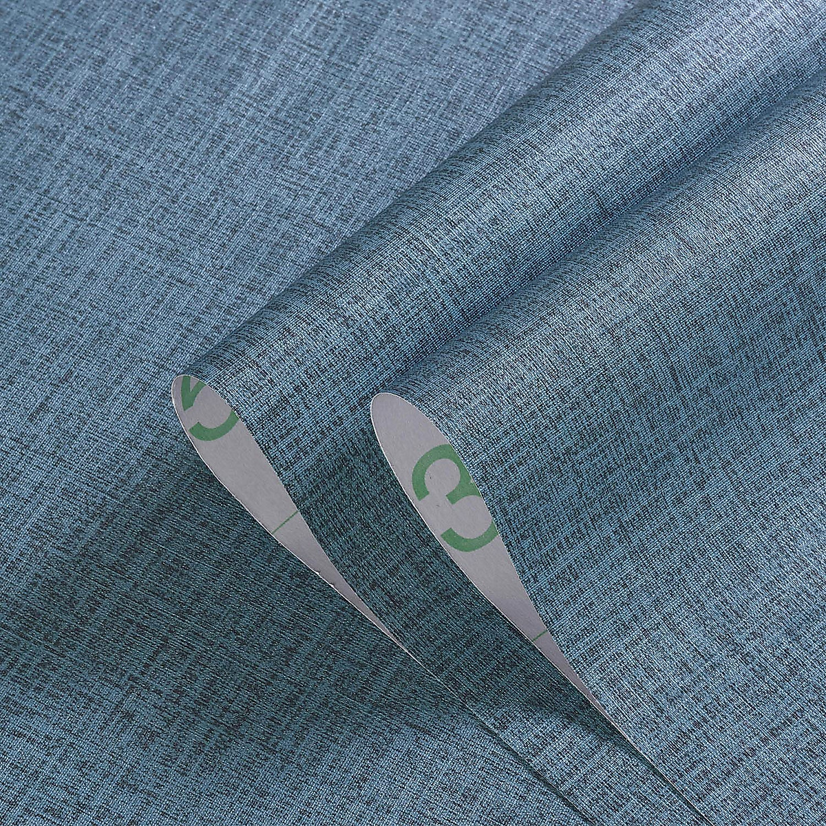 Akywall Blue Peel and Stick Wallpaper Linen Contact Paper for Cabinets Countertops Waterproof Grasscloth Wall Paper for Bedroom Stick on Wallpaper Textured Self Adhesive 78.7in