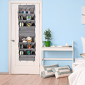 Yiketary 2 Pack Over The Door Shoe Organizer, 12 Large Pockets Hanging Shoe Organizer, Door Shoe Rack with 6 Hooks Shoes Storage Holder for Shoes, Sneakers, and Home Accessories, Grey