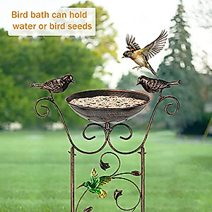 LEWIS&WAYNE Garden Trellis Bird Bath Outdoor, 40 Inch Antique Iron Garden Plant Trellis Decorative with Hummingbirds and Detachable Drinking Basin Bowl, Free Standing BirdBath Birdfeeder Station