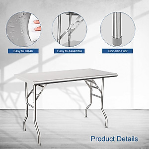HARDURA Folding Stainless Steel Table 24X48 Inches with Galvanized Legs NSF Commercial Portable Folding Prep Table for Restaurant Kitchen Home and Hotel